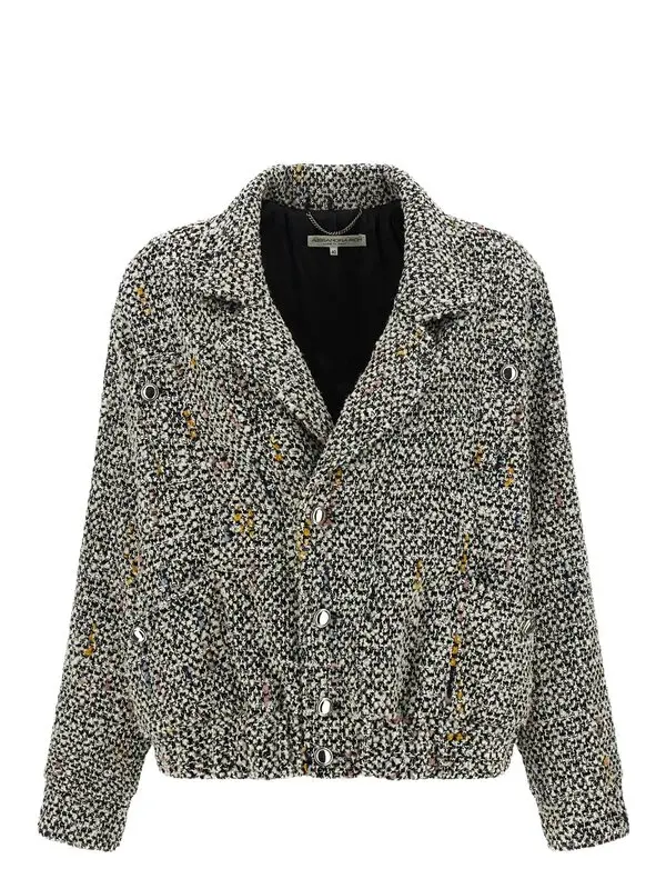 Alessandra Rich Tweed Speckled Bomber Jacket With Micro Sequins - Black