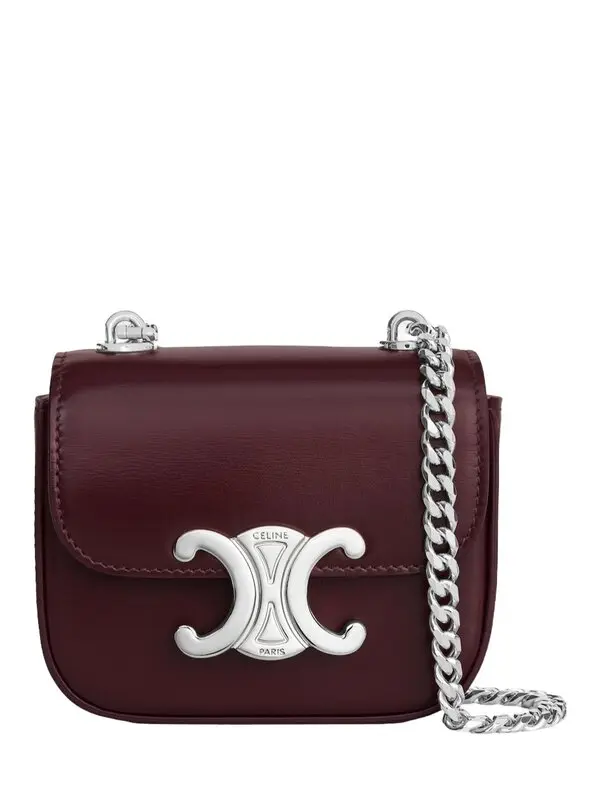 Celine Mini Chain Claude Bag In Shiny Calfskin - Deep Burgundy Red