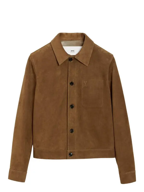 AMI Paris Logo Detailed Button-up Jacket - Hazelnut