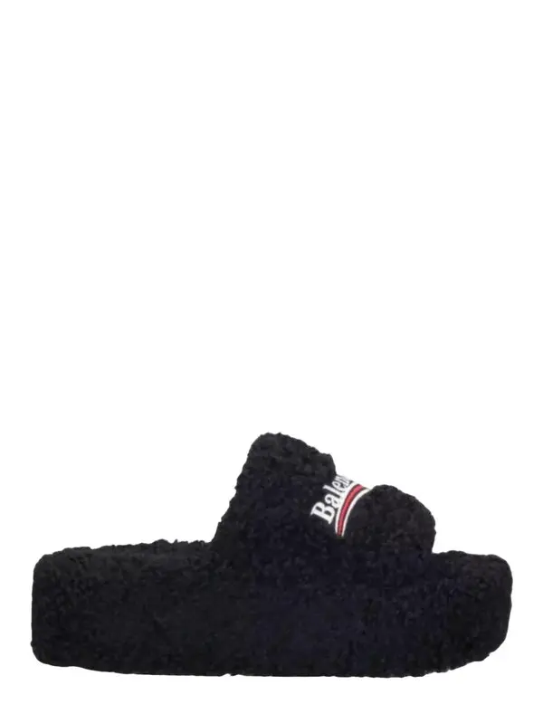 Balenciaga Logo Embroidered Platform Sandals - Black