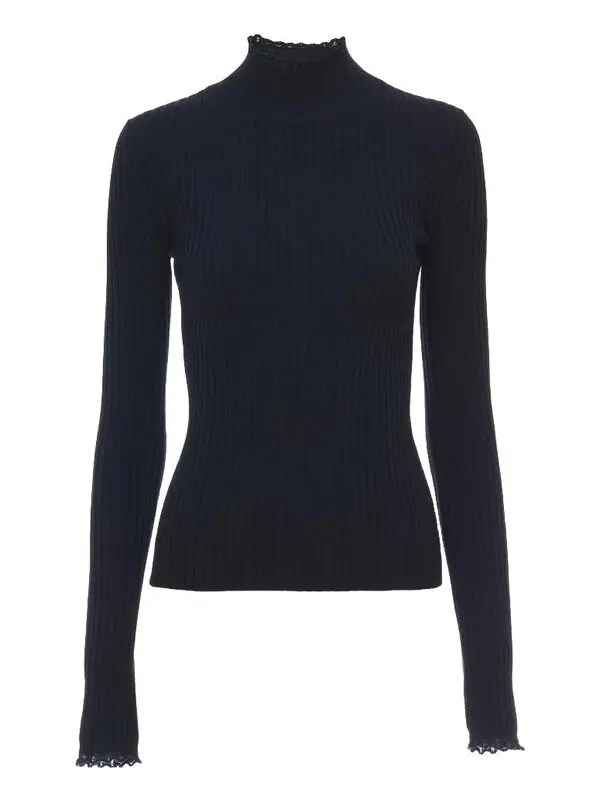 Chloé High-neck Ribbed Jumper With Scalloped Trim - Black