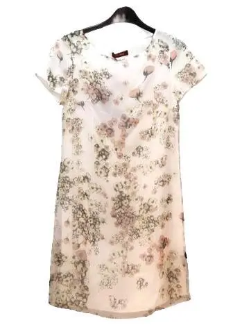 Max Mara Round Neck Short Sleeve Floral Print Dress - Nude