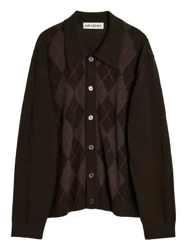 Our Legacy Argyle Wool Knit Cardigan - Black