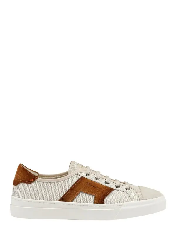 Santoni Paneled Suede Canvas Sneakers - Beige And Brown