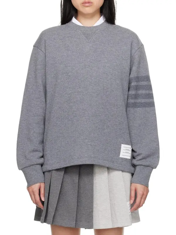 Thom Browne Crewneck Jumper With Signature Stripes - Light Gray