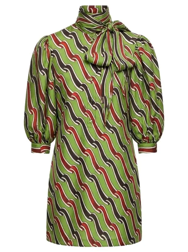 Gucci Printed Tie-neck Midi Dress - Green, Red And White