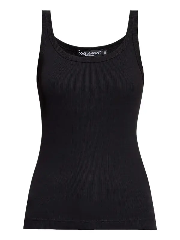 Dolce & Gabbana Ribbed Crewneck Tank Top With Logo Patch - Black
