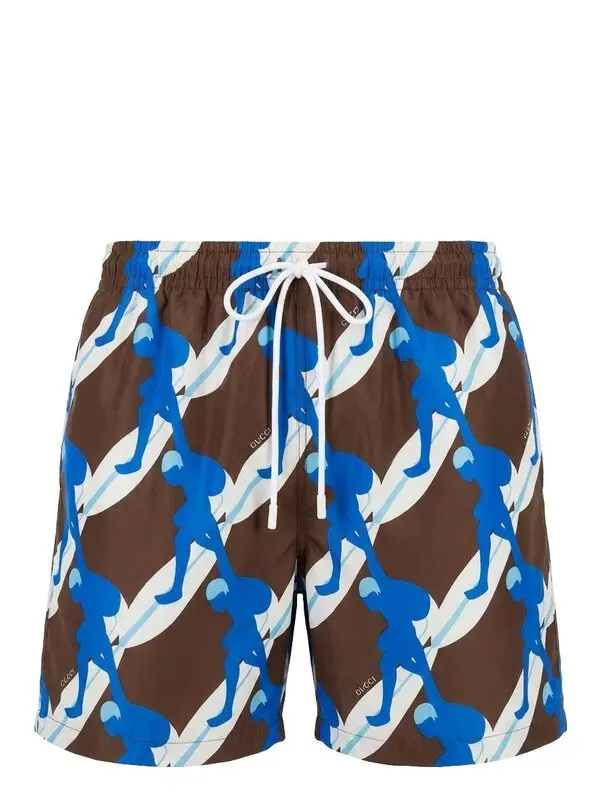 Gucci Graphic Print Swim Shorts - Brown Blue White