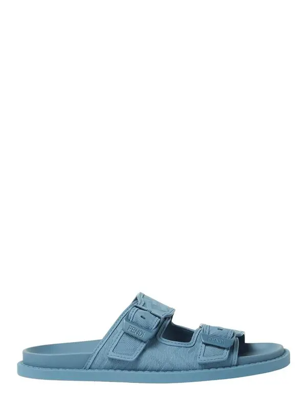 Fendi Nubuck Leather Ff Motif Sandals - Light Blue