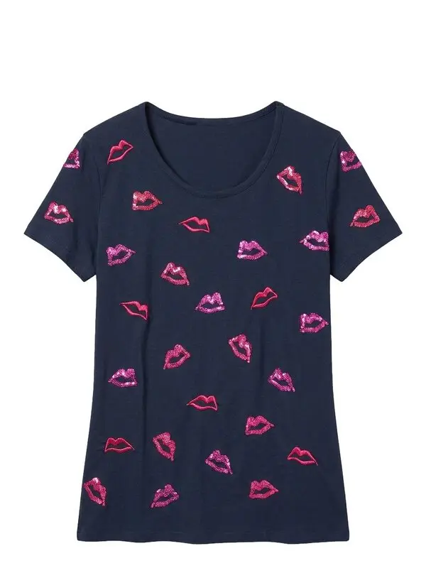 Sportmax Short-sleeved T-shirt With Lip Print - Black