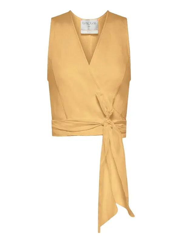 FORTE_FORTE Sleeveless Crossover Linen Top - Grano