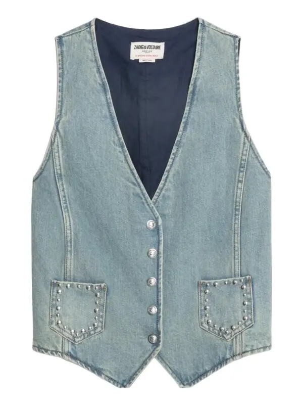 Zadig&Voltaire Sleeveless Embellished Denim Vest - Light Blue