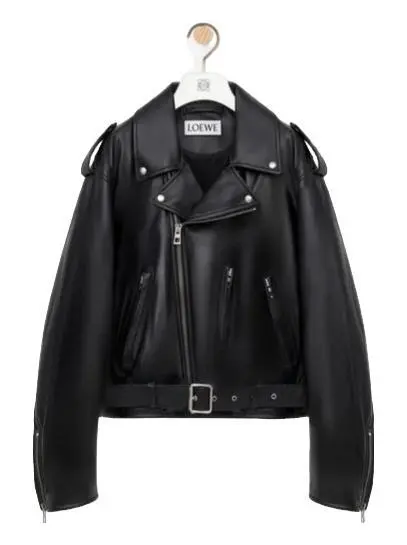 Loewe Long-sleeved Leather Biker Jacket With Belt - Black