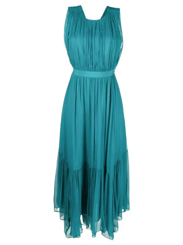Ulla Johnson Silk Chiffon Midi Dress With Drawstring Belt - Blue