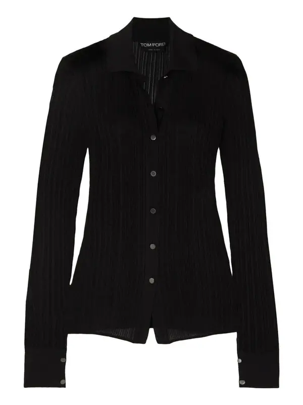 TOM FORD Fine Ribbed Polo Collar Shirt - Black