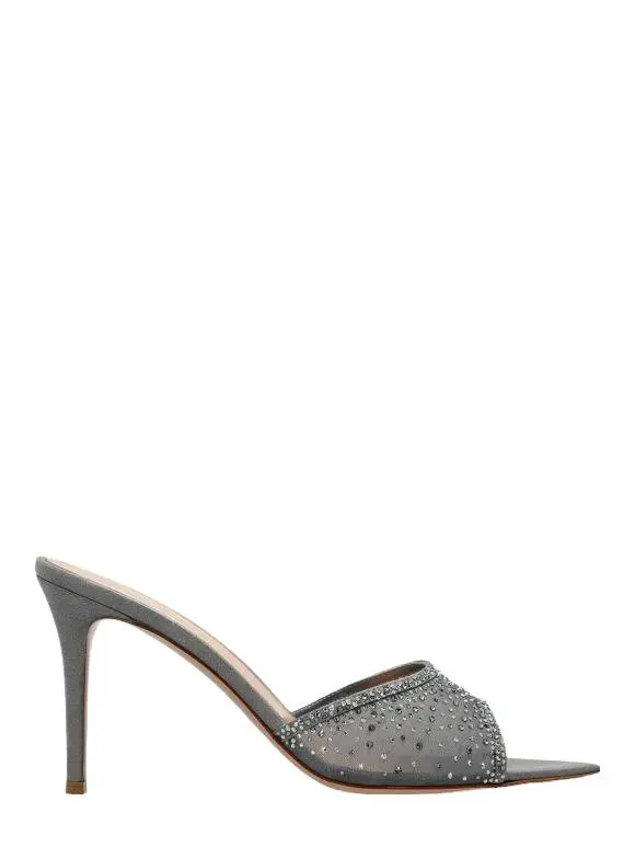 GIANVITO ROSSI 85mm Rania Crystal-embellished Heeled Mules - Gray