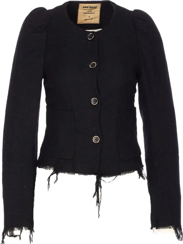 UMA WANG Long Sleeve Casual Jacket With Fringed Edges - Black