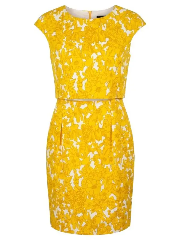 Max Mara Short Sleeve Crewneck Dress With Graphic Print - Yellow