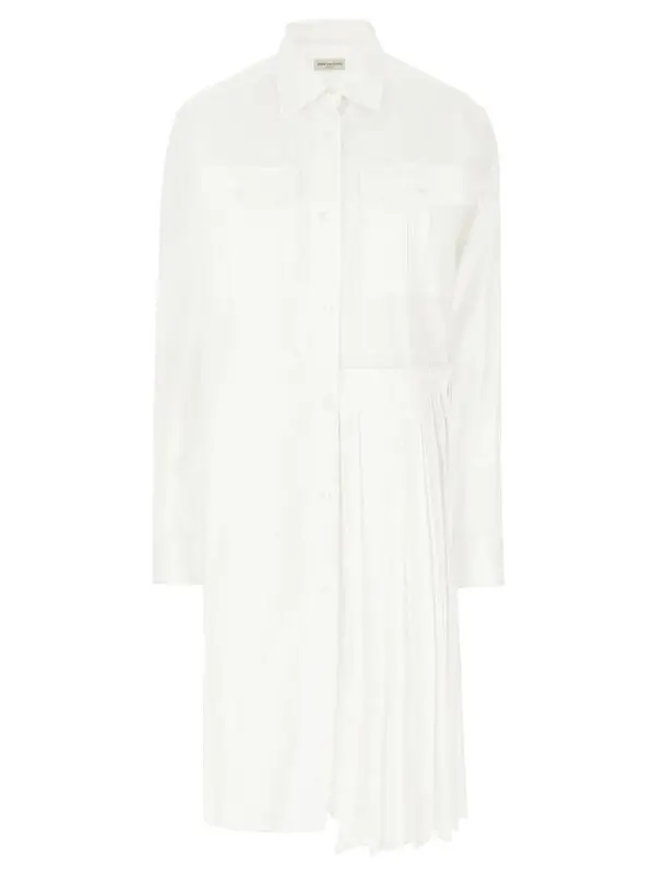 Dries Van Noten Long Sleeve Dress With Lapel Collar - White