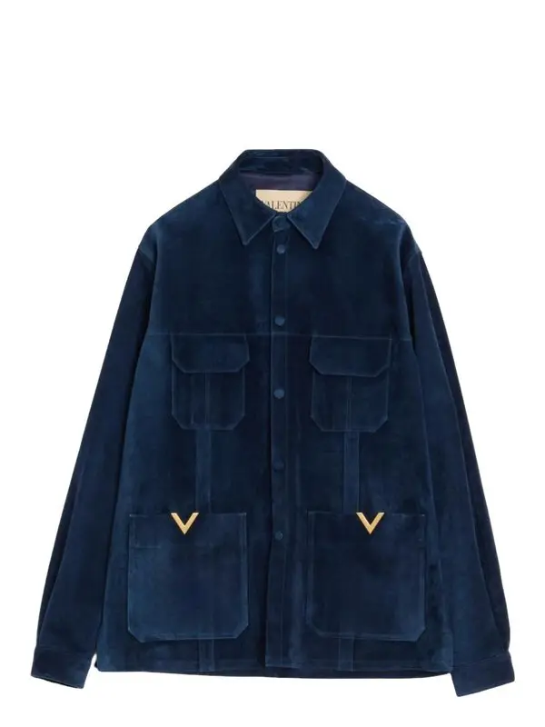 Valentino Garavani Vgold Velour Leather Jacket - Navy Blue