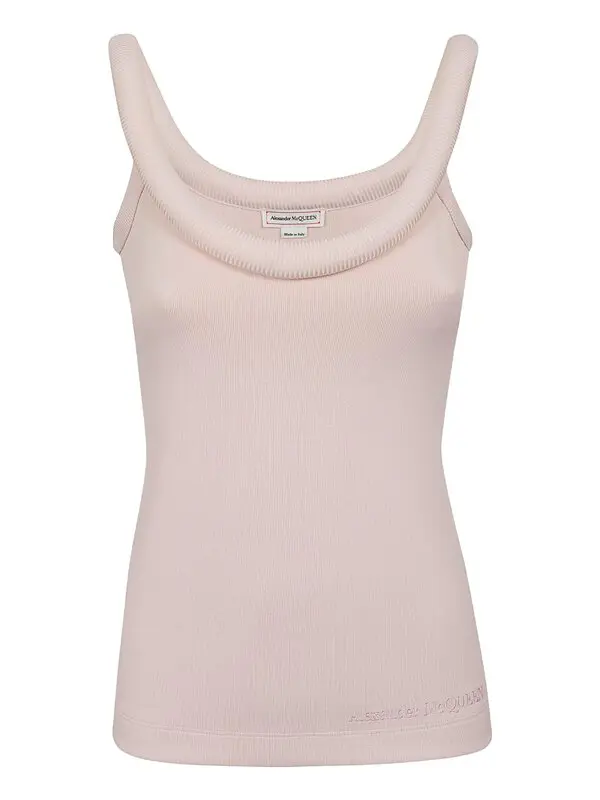 Alexander McQueen Ribbed Sleeveless Top With Embroidered Logo - Pink