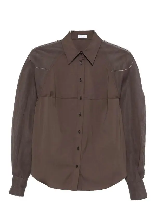 Brunello Cucinelli Sheer-panel Long-sleeve Shirt - Brown