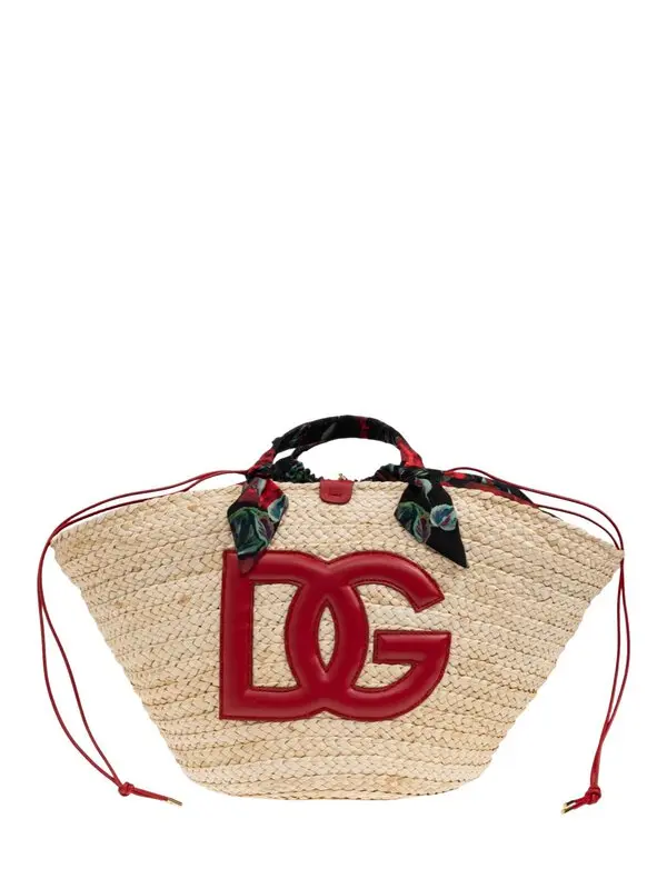 Dolce & Gabbana Raffia Shopper Bag With Logo Detail - Beige