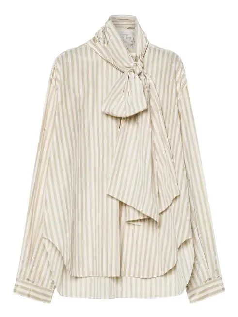 FORTE_FORTE Striped Tie-neck Long Sleeve Shirt - Lichene