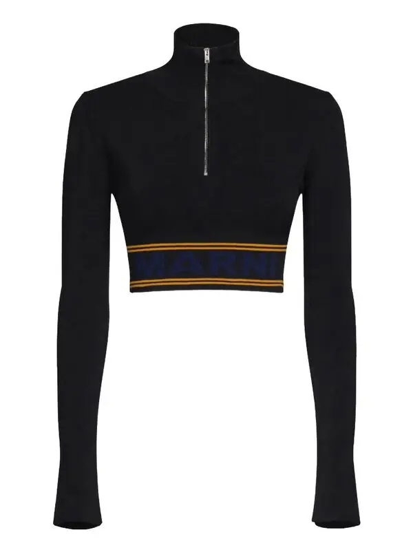 Marni Logo Intarsia-knit High Neck Cropped Jumper - Black