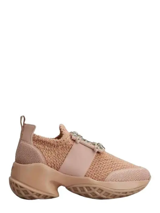 ROGER VIVIER Viv' Run Knit Sneakers With Crystal Buckle - Pink