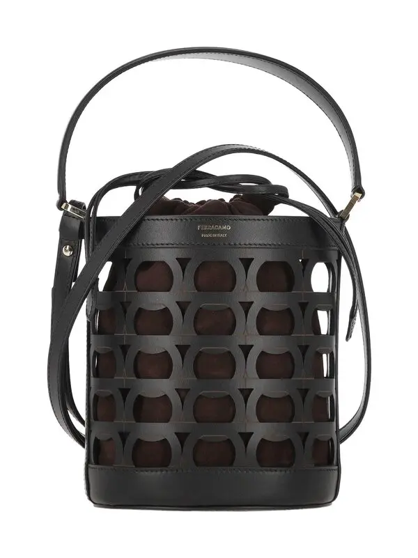 FERRAGAMO Logo Printed Cut Out Bucket Bag - Black