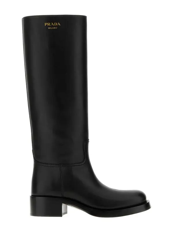 Prada Round-toe Knee-high Boots - Black