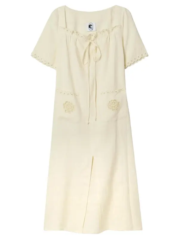 Sleeper Sofia Embroidered Linen Midi Dress - White