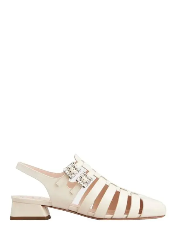 ROGER VIVIER Très Vivier Crystal Buckle Slingback Sandals - Off-white