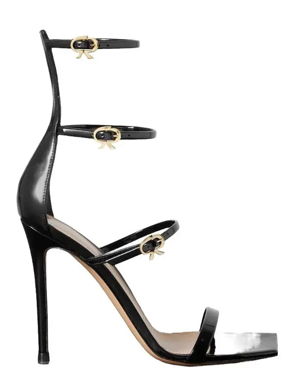 GIANVITO ROSSI Logo Lacquered Clasp High-heeled Sandals - Black