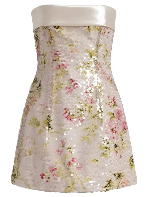 Alberta Ferretti Printed Sequin-embellished Strapless Mini Dress - Mix Print