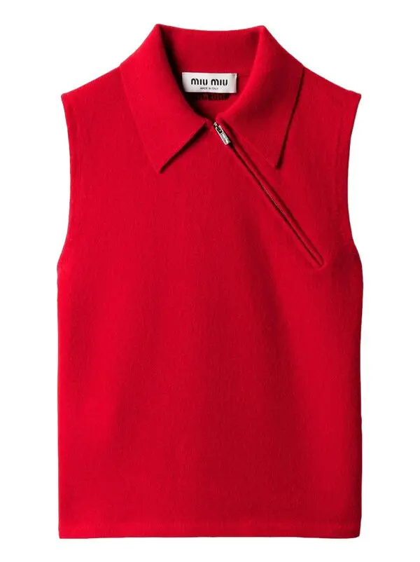 Miu Miu Sleeveless Cashmere Polo - Red