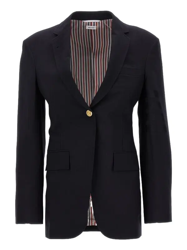 Thom Browne Single Breasted Blazer With Signature Stripes - Dark Blue