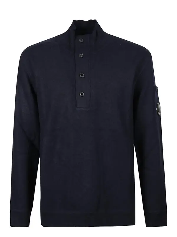 C.P. COMPANY Felted Half Button Jumper - Black