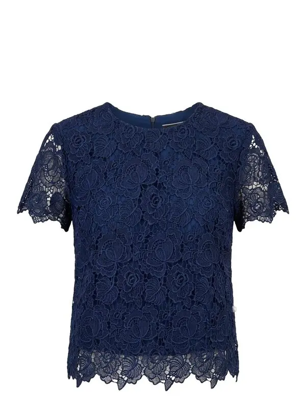 Sportmax Short Sleeve Lace Top - Black