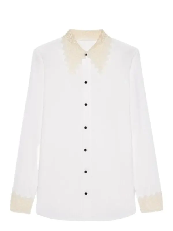 Saint Laurent Striped Lace Embroidered Shirt - Off-white