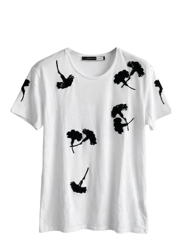 Sportmax Short Sleeve T-shirt With Floral Embellishment - Gray
