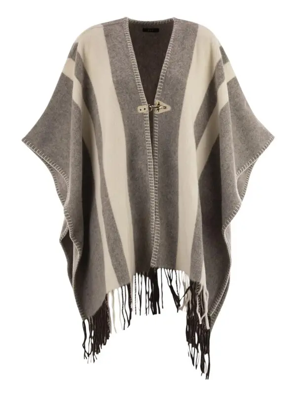 FAY Hook-closure Fringed Poncho - Multicolor