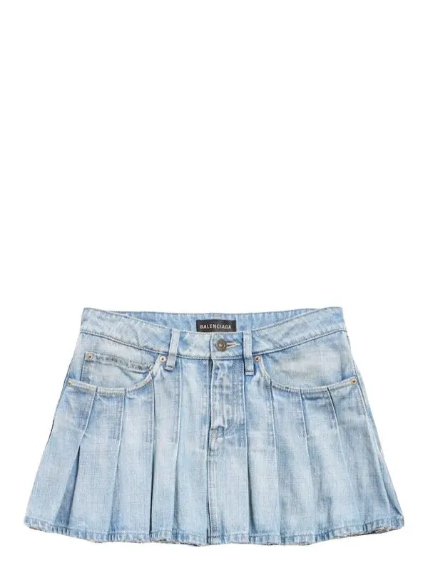 Balenciaga Pleated Denim Mini Skirt - Light Blue
