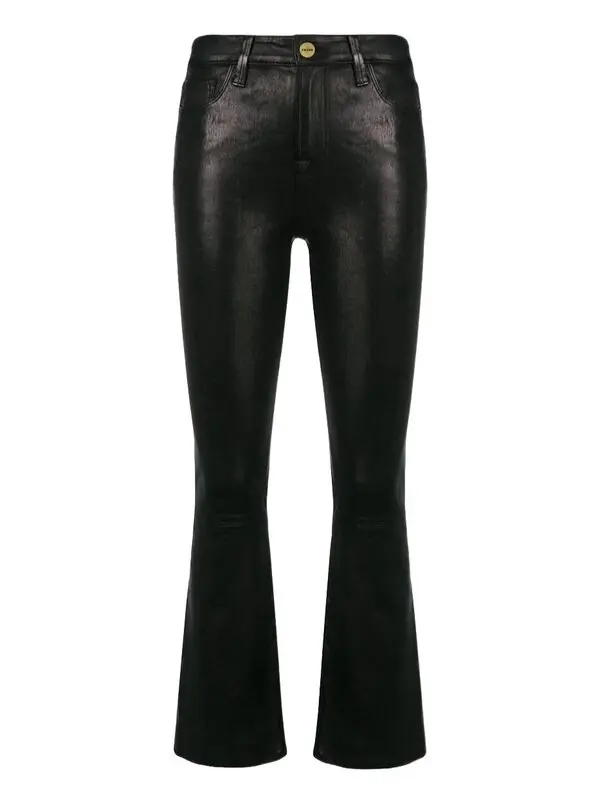 FRAME High Waist Flare Leg Leather Trousers - Black
