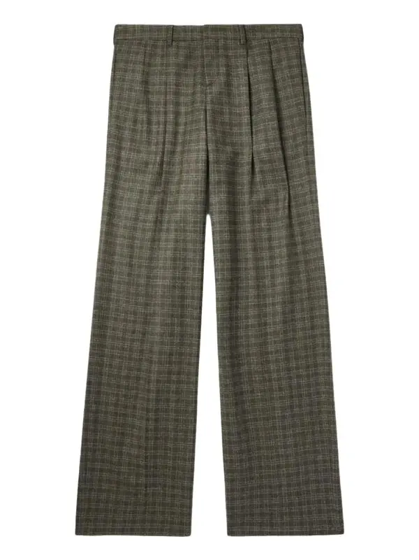 Celine Plaid Wide-leg Trousers - Green