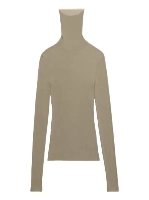 Ami Ribbed Turtleneck Knitted Jumper - Nude