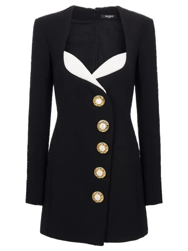 Balmain V-neck Layered Dress With Decorative Buttons - Black