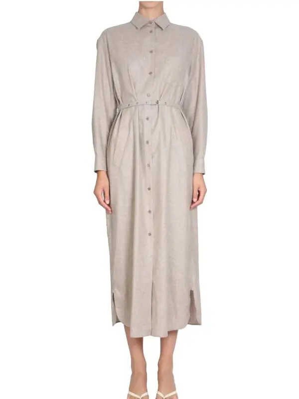 Aspesi Belted Waist Buttoned Shirt Dress - Nude