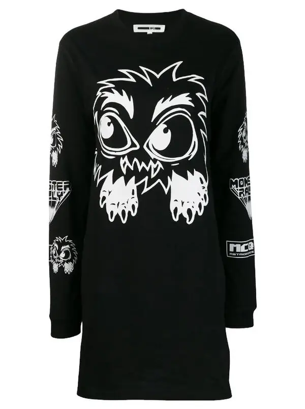 Alexander McQueen Monster Pattern Printed Mini Dress - Black